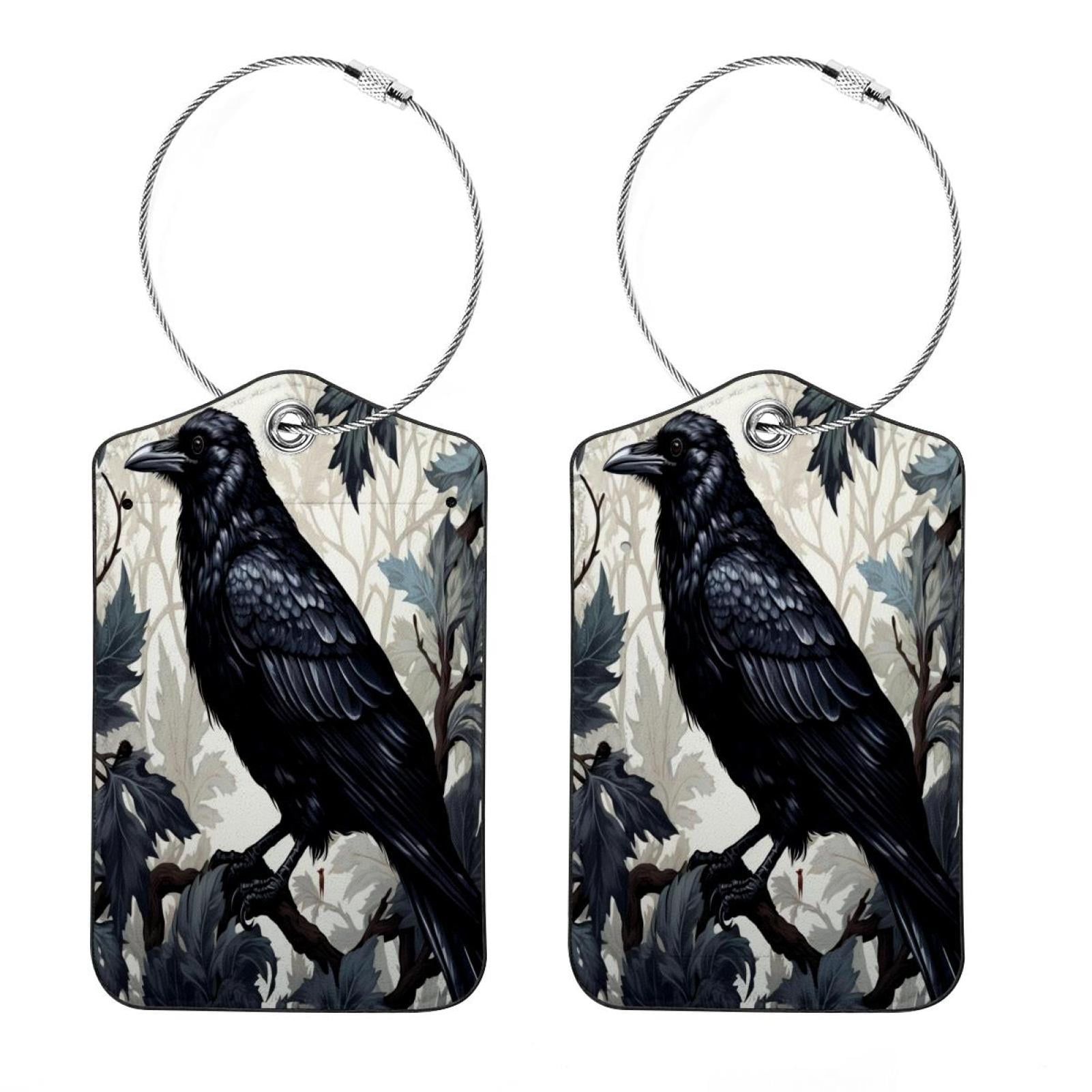 2 Pcs Luggage Tags, Black Crow Prints PU Leather Luggage Tag with ...