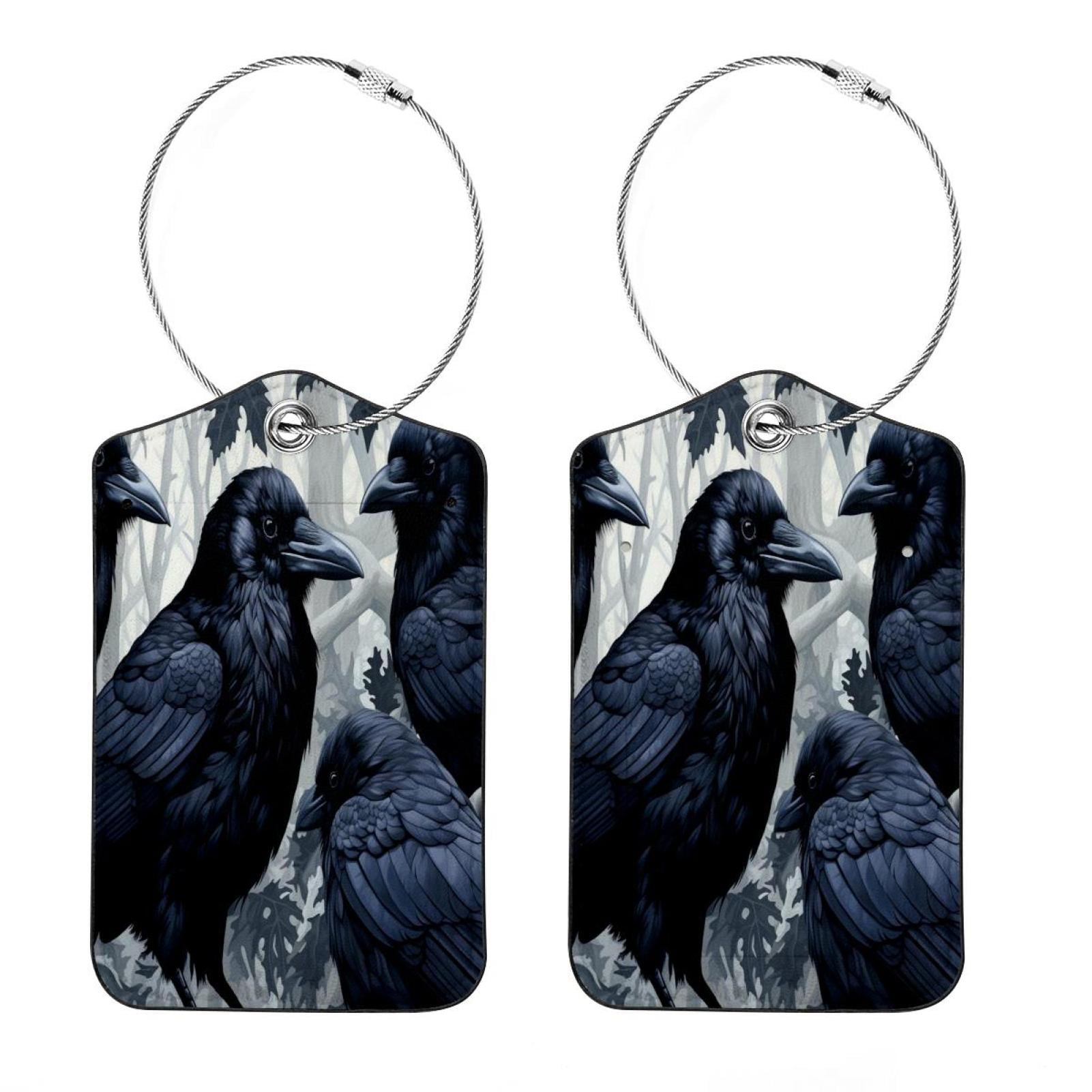 2 Pcs Luggage Tags, Black Crow Prints PU Leather Luggage Tag with ...