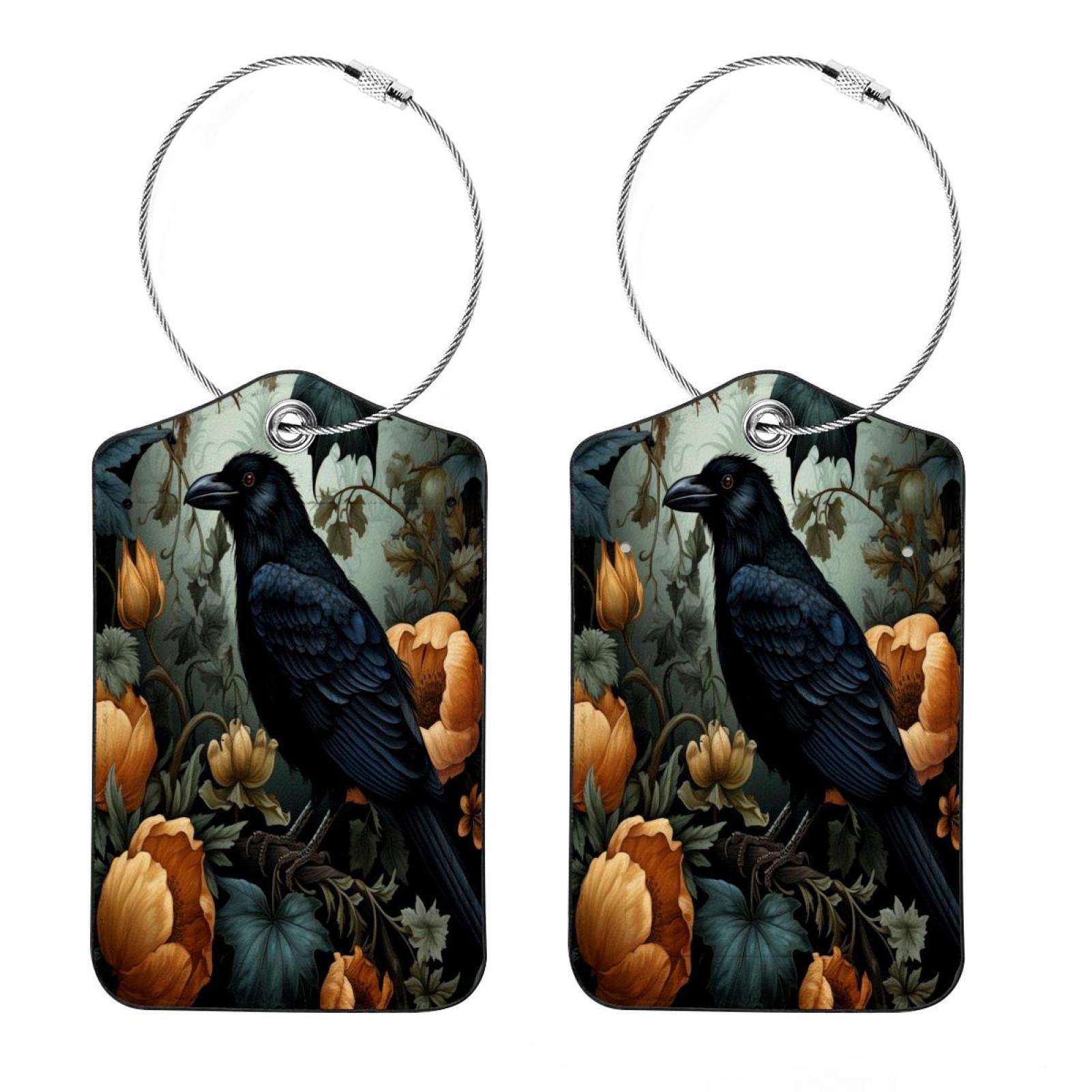 2 Pcs Luggage Tags, Black Crow Prints PU Leather Luggage Tag with ...