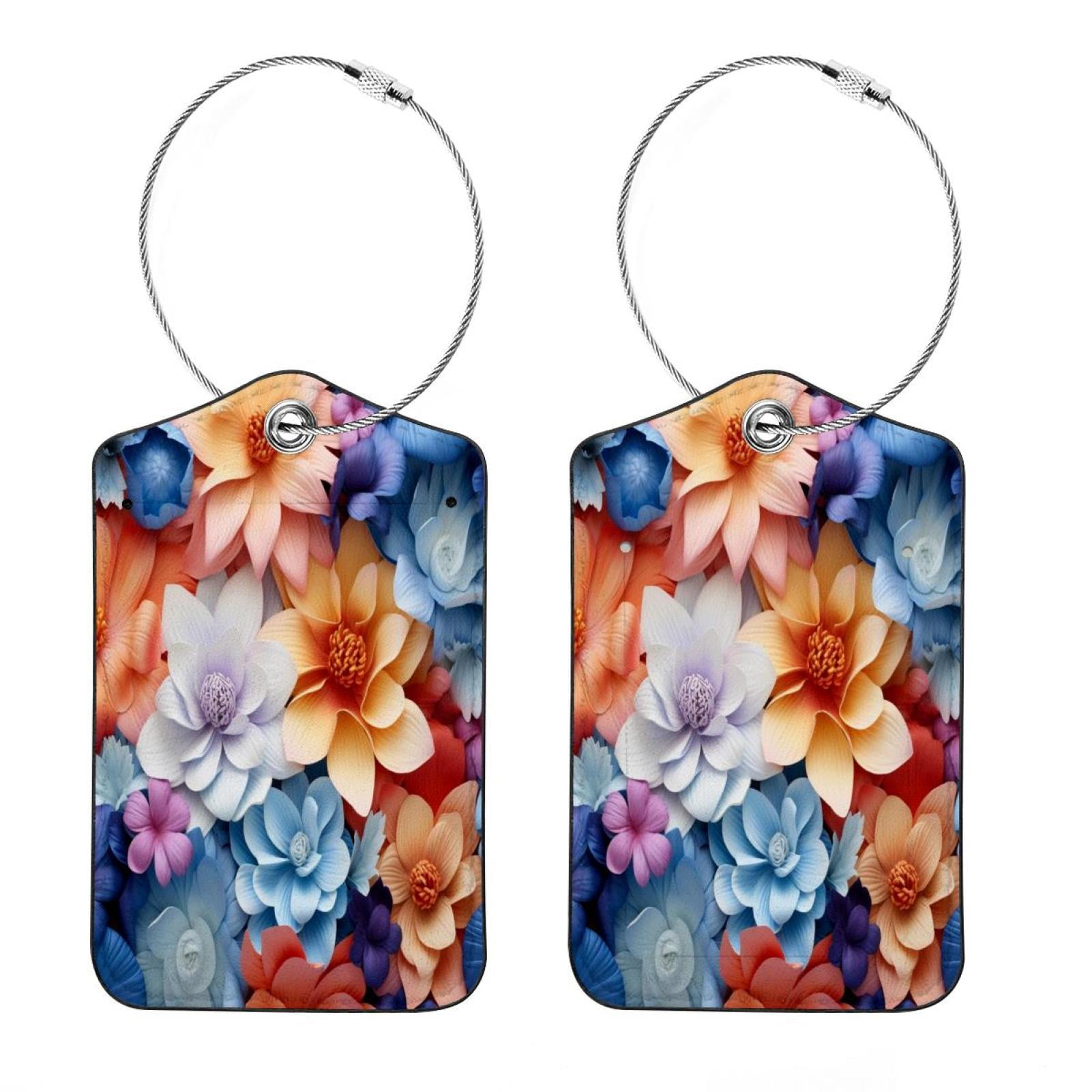 2 Pcs Luggage Tags, Colorful Flower Petals Prints PU Leather Luggage ...