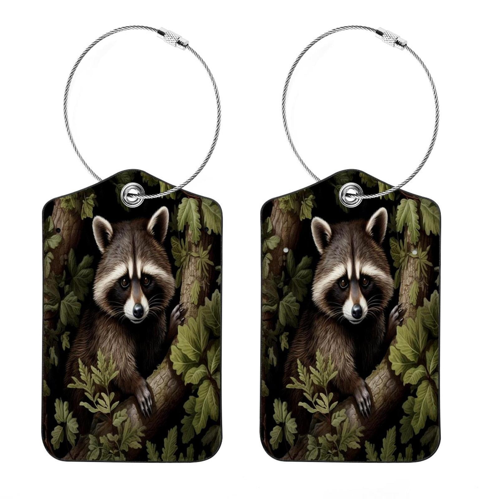 2 Pcs Luggage Tags, Cute Raccoon Prints PU Leather Luggage Tag with ...
