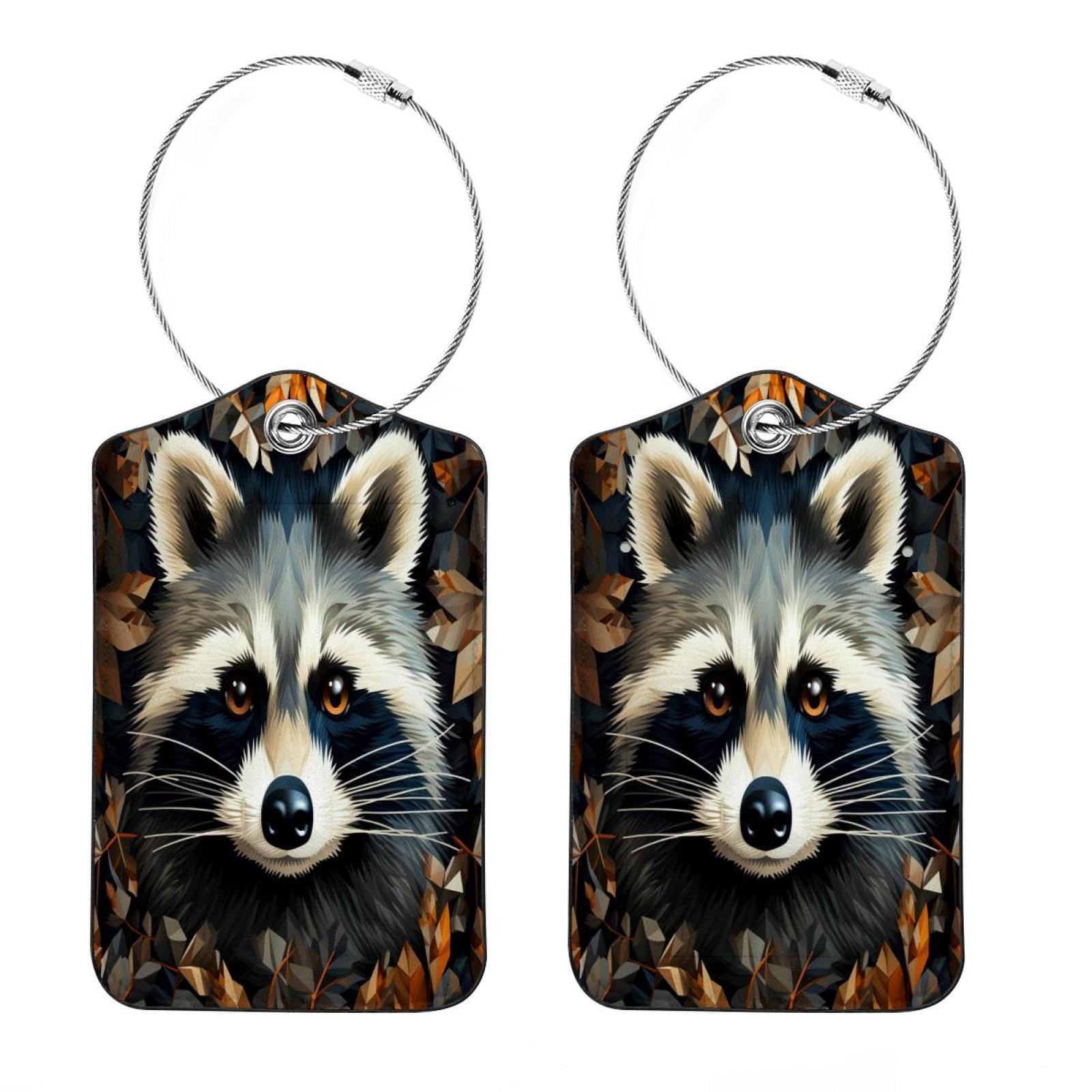 2 Pcs Luggage Tags, Cute Raccoon Prints PU Leather Luggage Tag with ...
