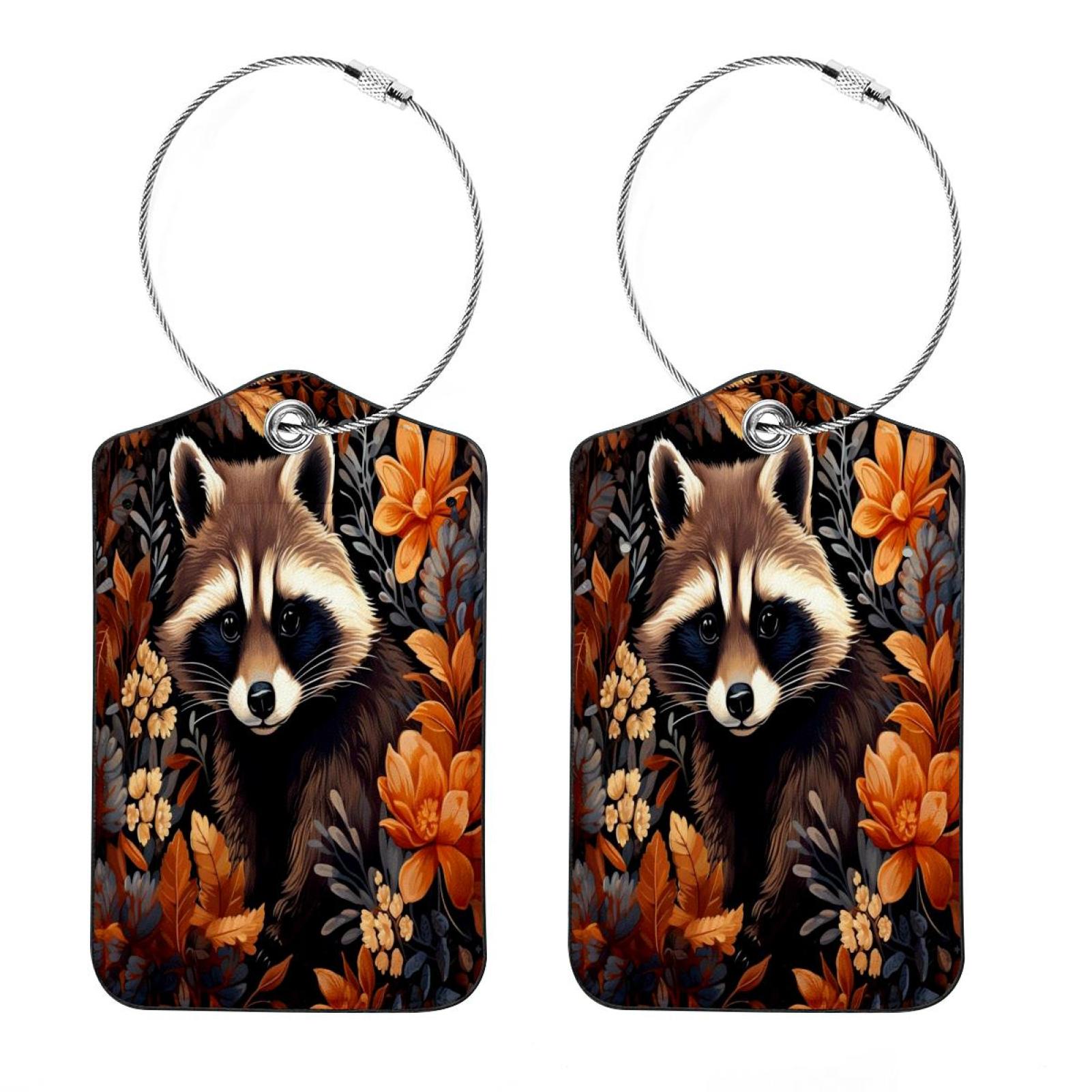 2 Pcs Luggage Tags, Cute Raccoon Prints PU Leather Luggage Tag with ...
