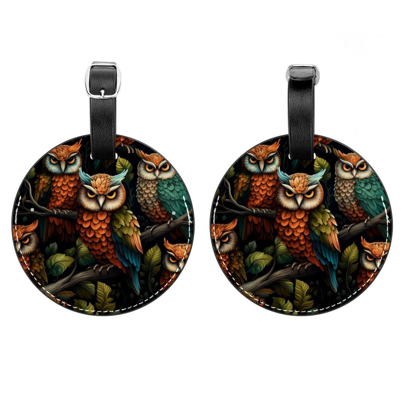2 Pcs Luggage Tags, Round PU Leather Luggage Tag with Privacy Flap Name ...