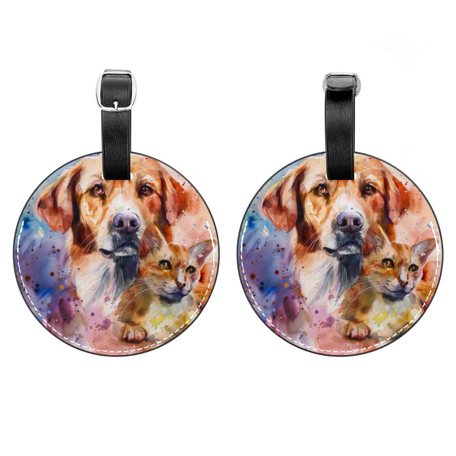 2 Pcs Luggage Tags, Round PU Leather Luggage Tag with Privacy Flap Name ...