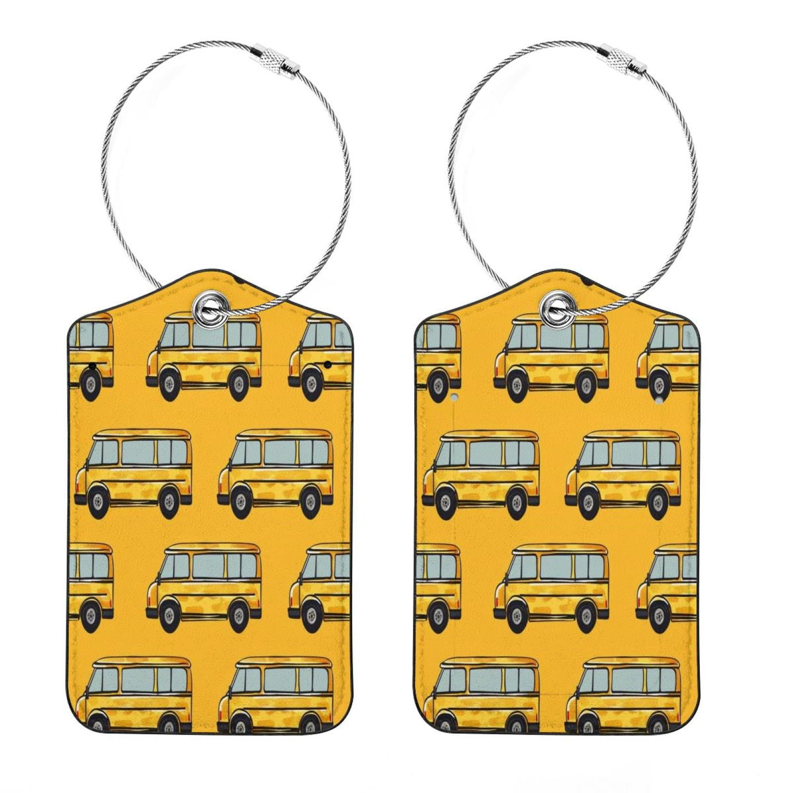 2 Pcs Luggage Tags, School Buses Prints PU Leather Luggage Tag with ...