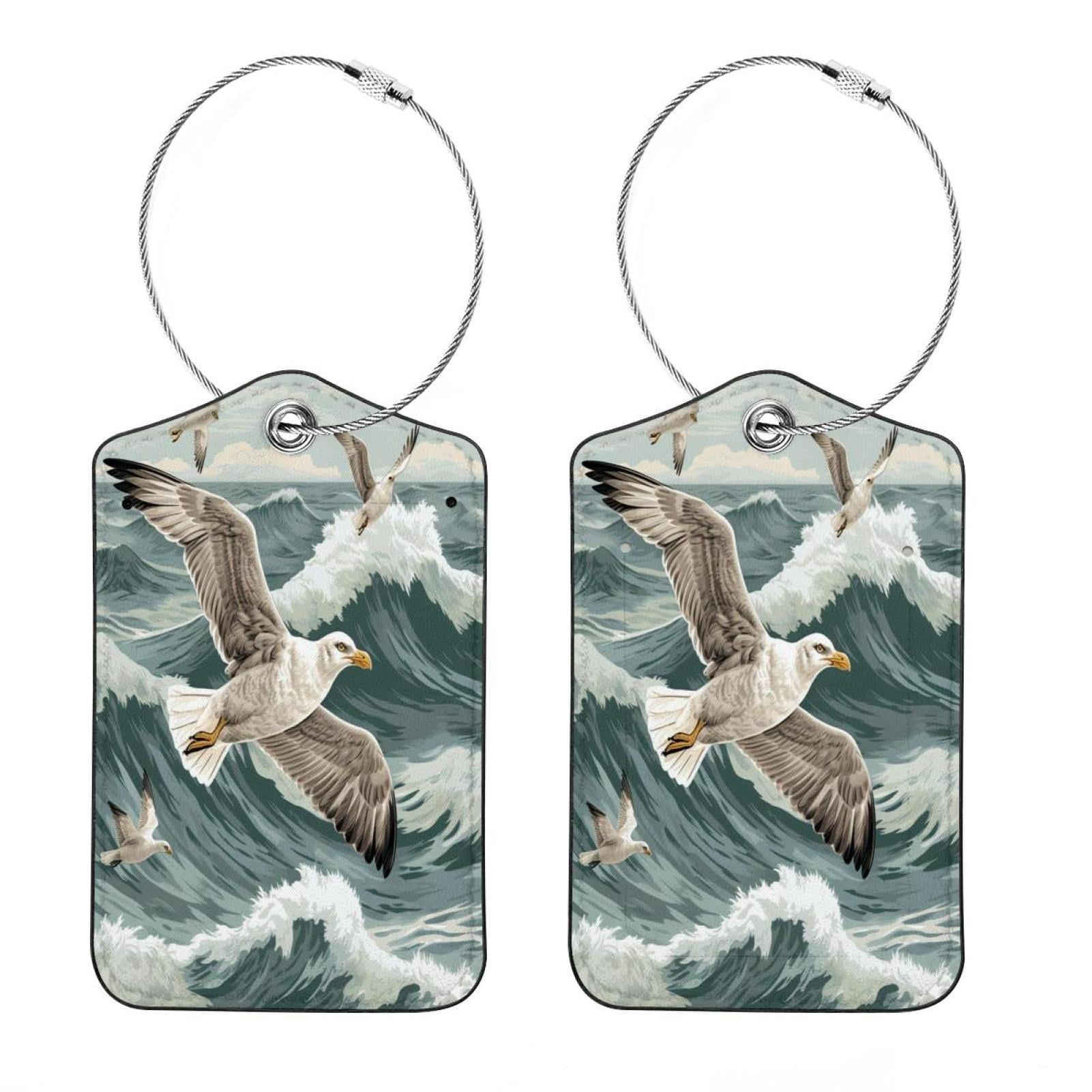 2 Pcs Luggage Tags, Seagull Flying over Sea Waves Prints PU Leather ...