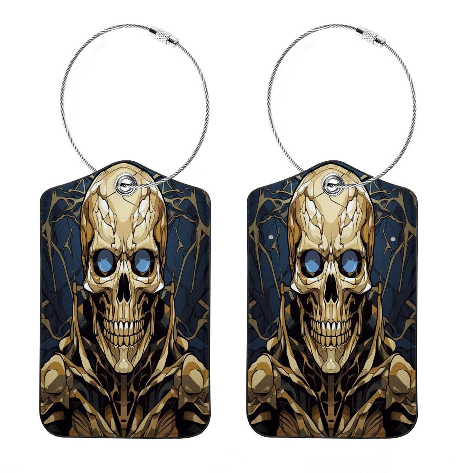 2 Pcs Luggage Tags, Skull Skeleton Prints PU Leather Luggage Tag with Privacy Flap Name ID Label ...