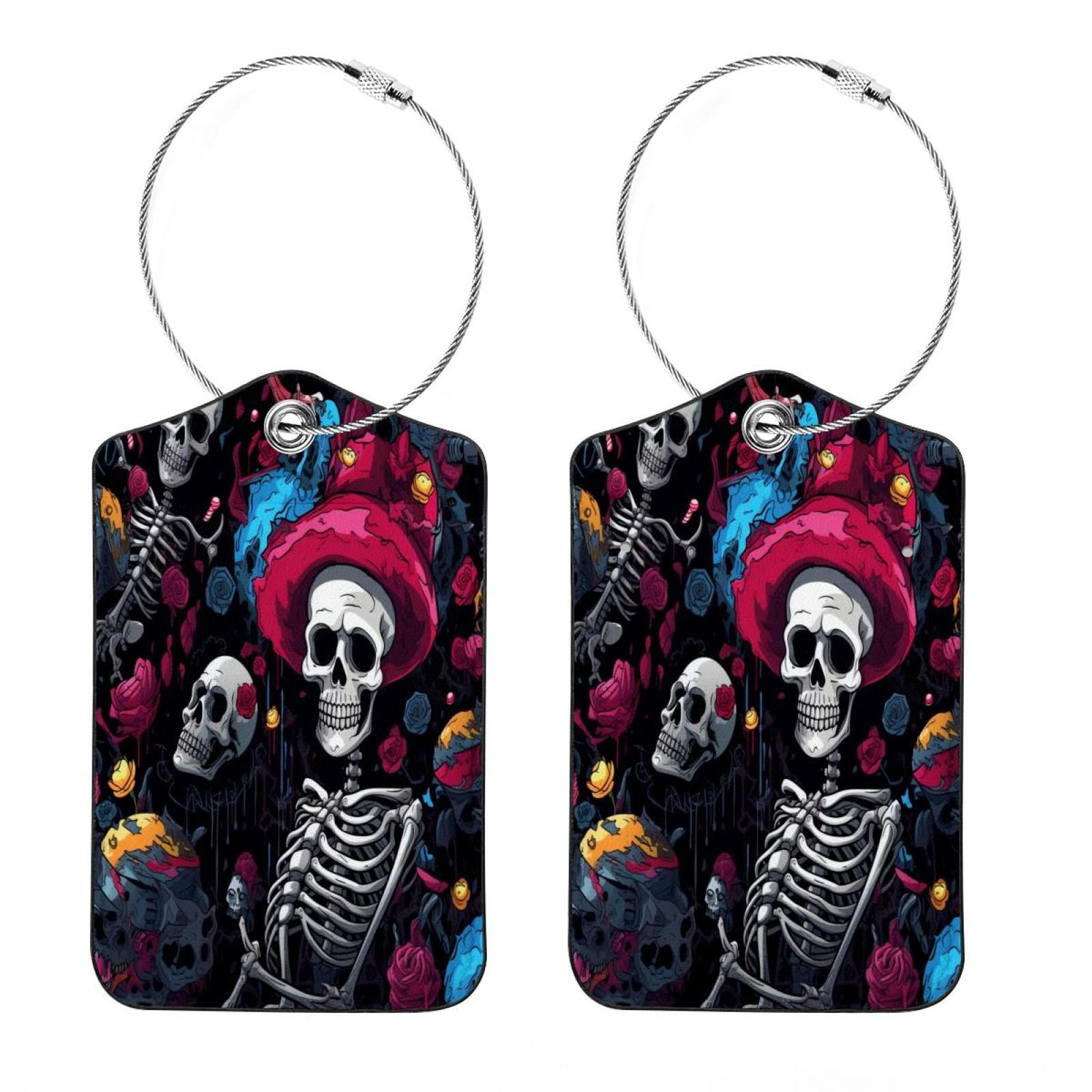 2 Pcs Luggage Tags, Skull Skeleton Prints PU Leather Luggage Tag with ...