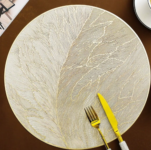 2 Pcs Luxury Waterproof Feather Placemats | Elegant PVC Bronzing Table ...
