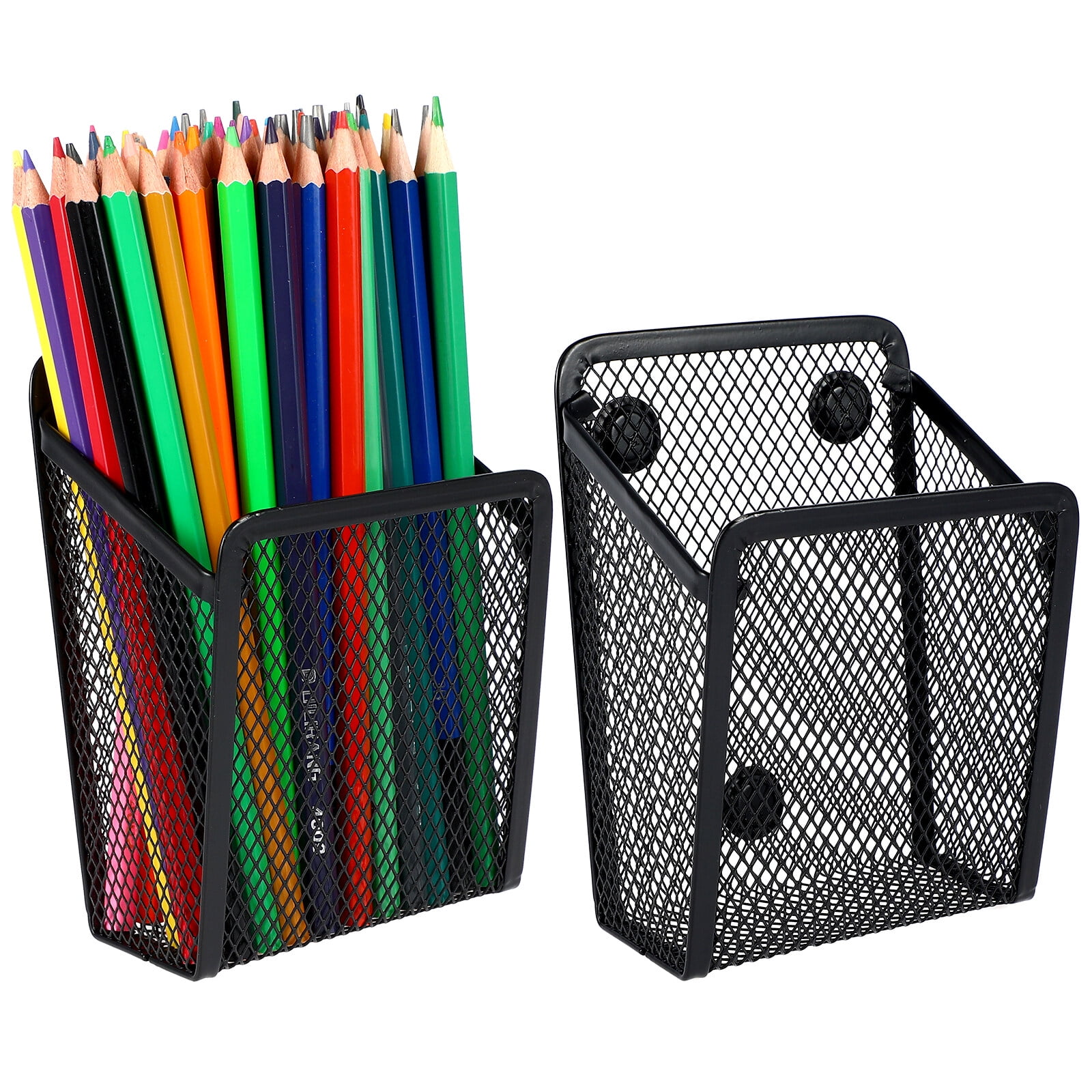 2 Pcs Magnetic Pencil Holders Mesh Iron Pen Baskets Metal Writing ...