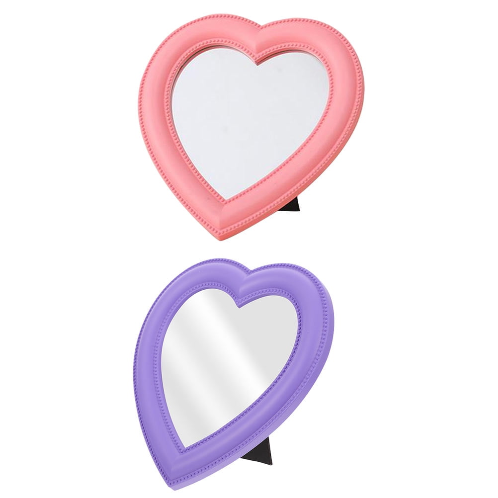 2 Pcs Makeup Mirror Heart-Shaped Cosmetic Small Creative Decor Student ...