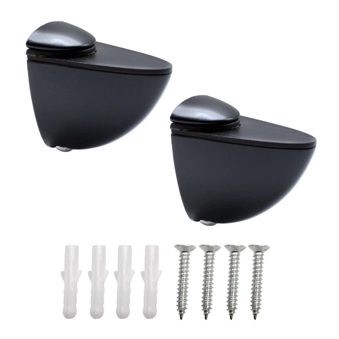 2 Pcs Matte Black Glass Shelf Bracket, Zinc Alloy Glass Clamps Fish ...