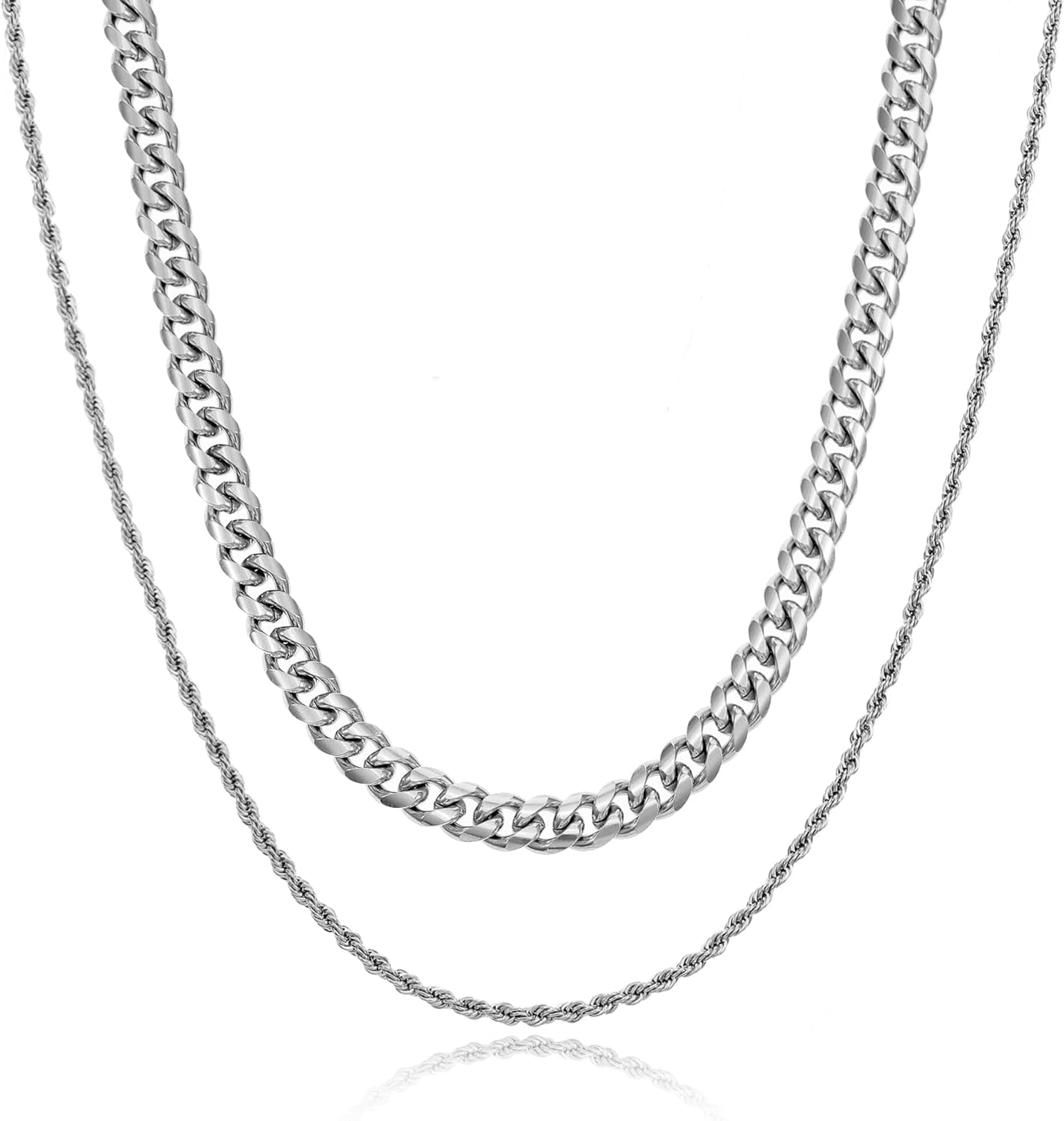 2 Pcs Men Chunky Miami Cuban Chain Necklace,Gold Silver Men Stainless ...