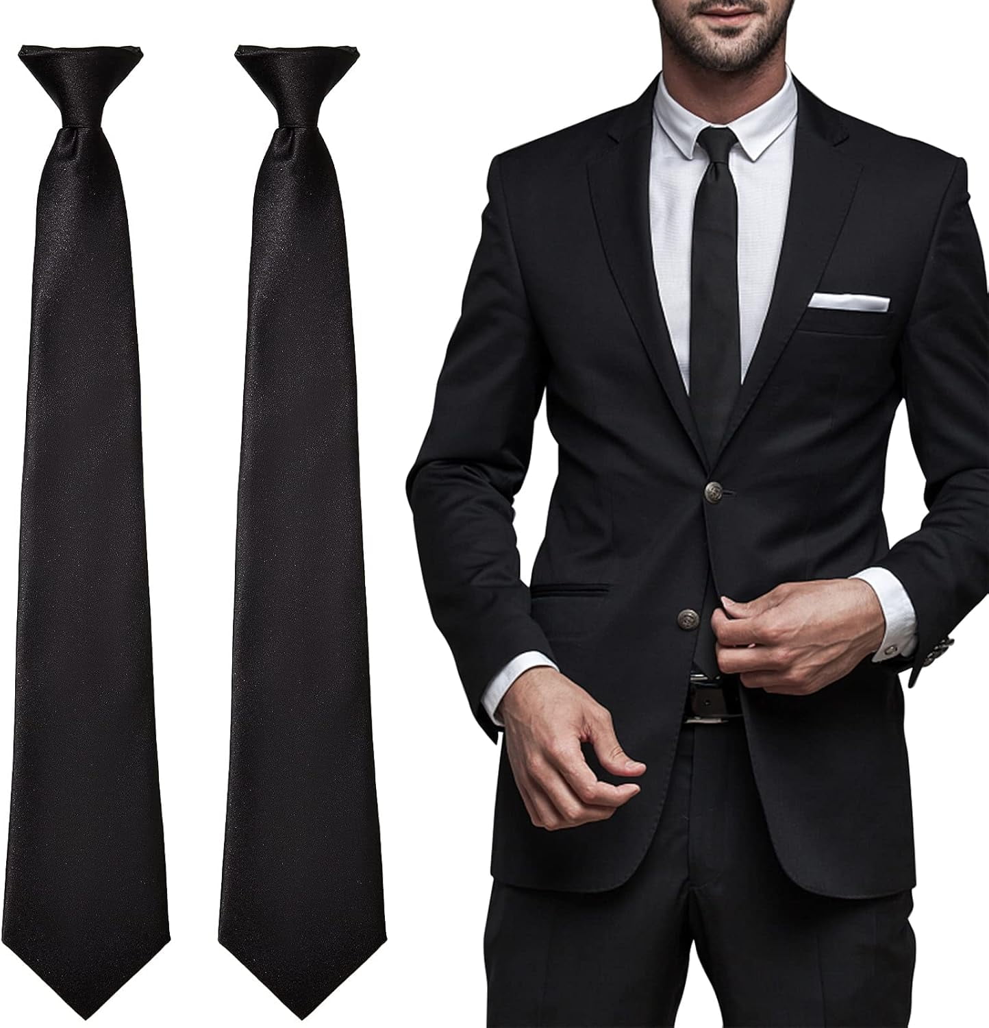 2 Pcs Men Ties Black Skinny Ties Slim Ties For Men Solid Color Ties ...