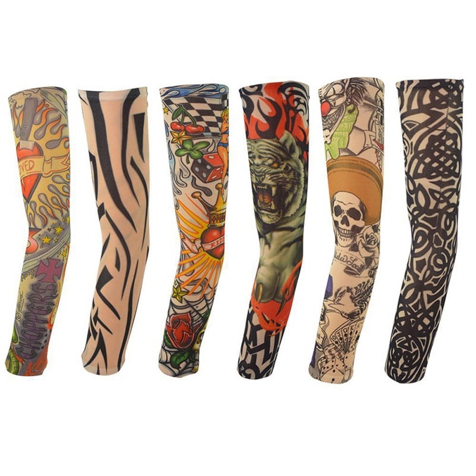 2 Pcs Men's 3D Skull Temporary Tattoo Sleeves Nylon Stocking Arm Warmer ...