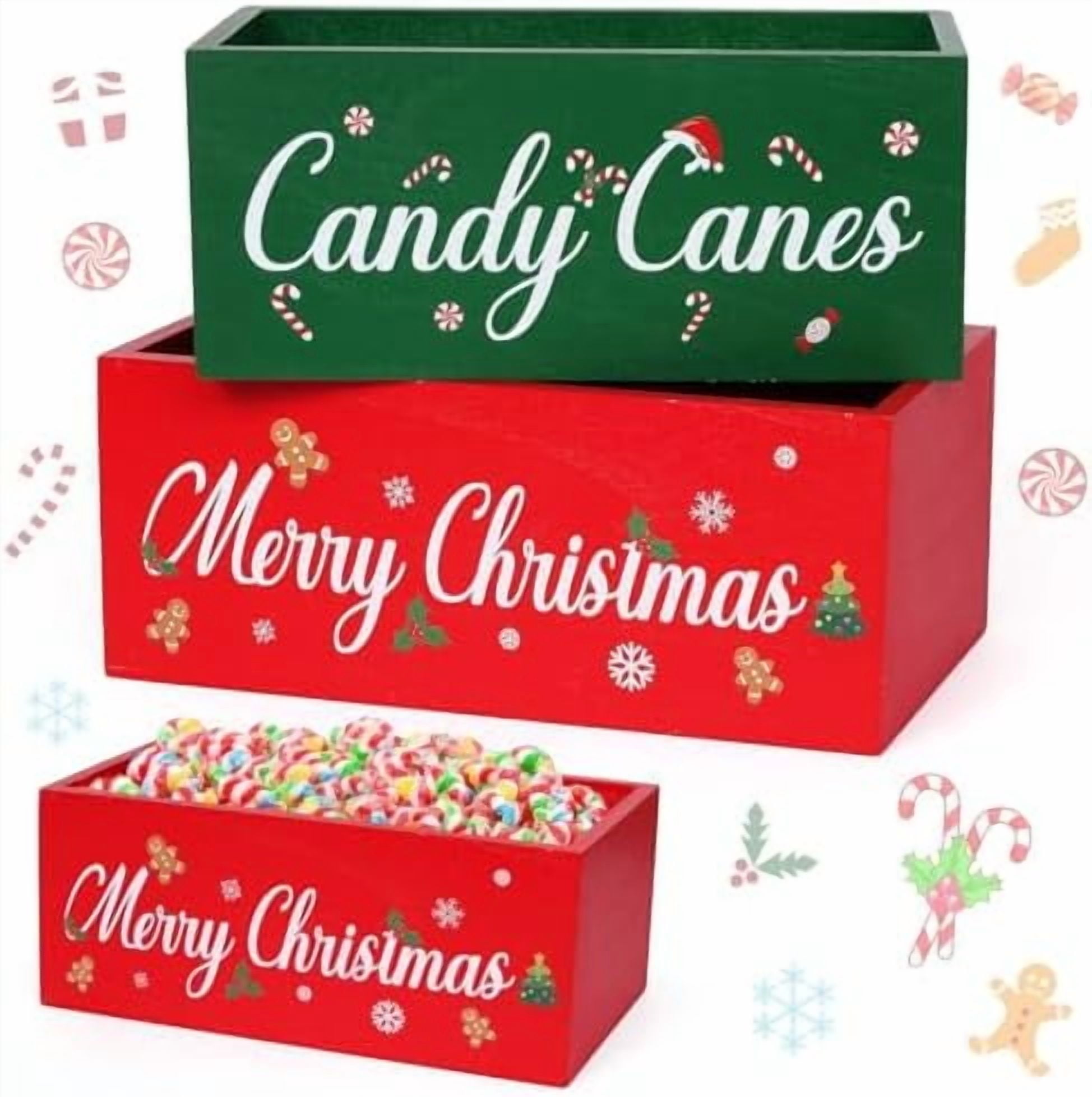 2 Pcs Merry Christmas Bowl Dish Xmas Party Supplies Candy Canes Wooden ...