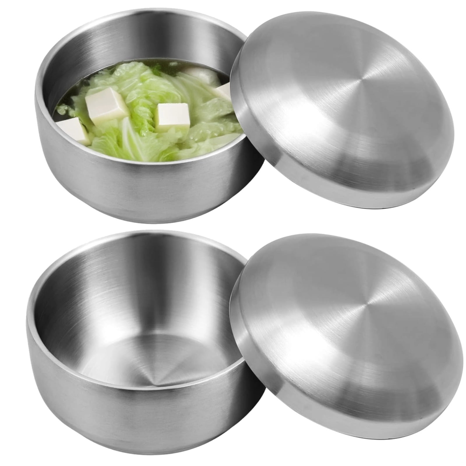 2 Pcs Metal Bowls with Lids, 5.1 Inch Double-Wall Stainless Steel Ramen ...