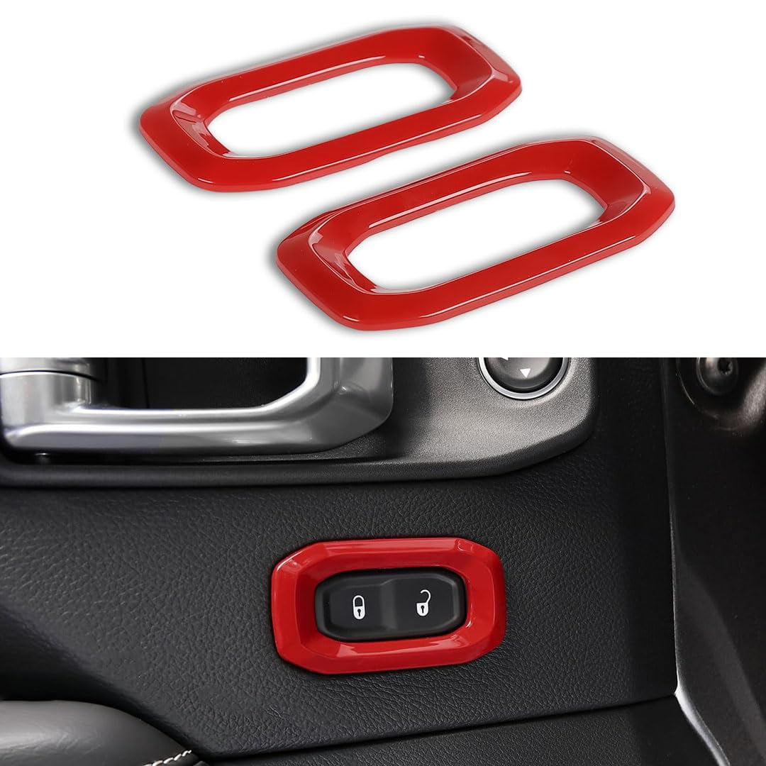 2 Pcs Metal Door RRF12 Lock Switch Button Cover Red Car Center Console ...