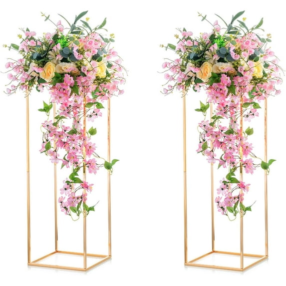 2 Pcs Metal Flower Floor Vase Column Geometric Centerpieces Flower ...