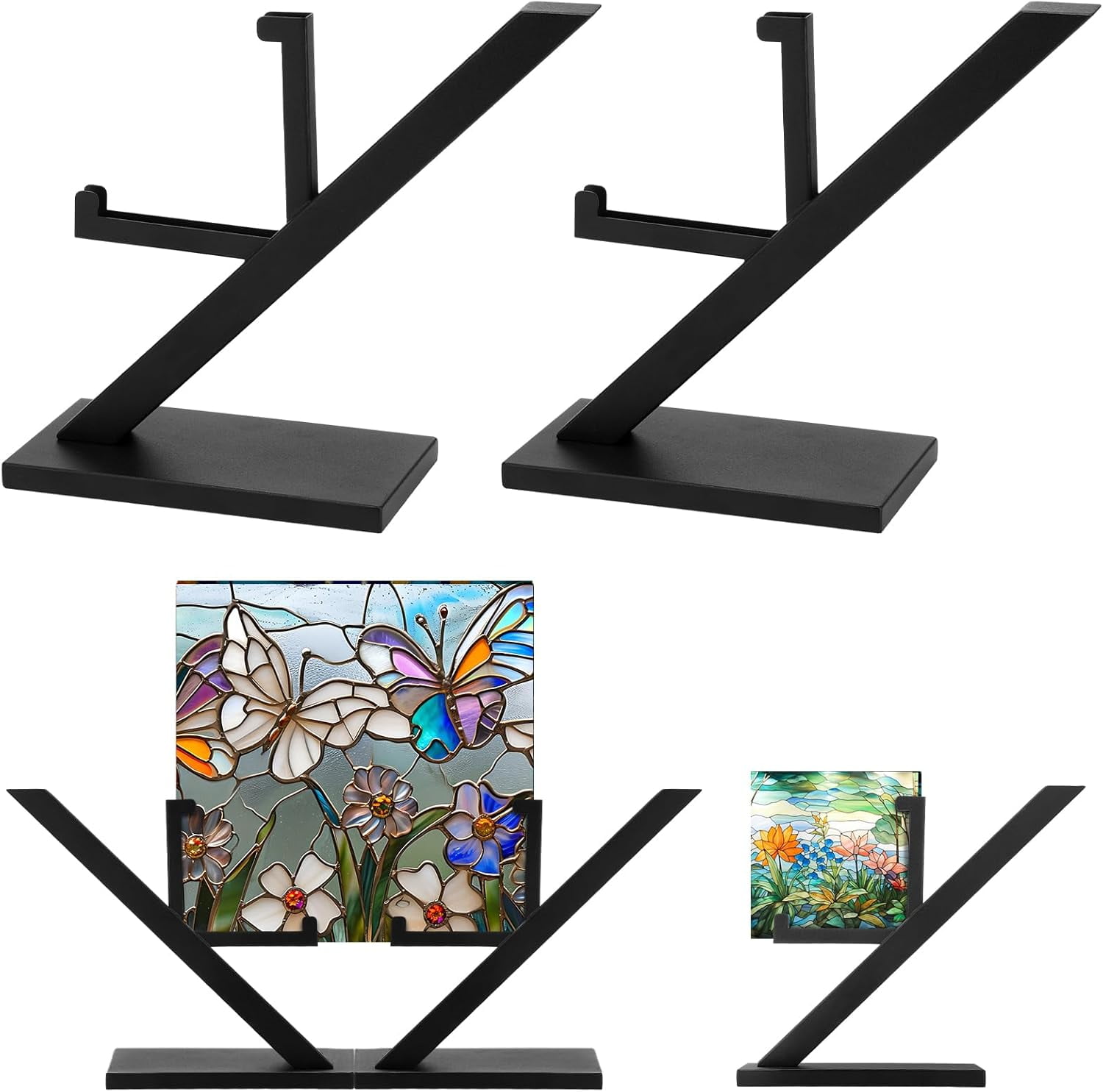 2 Pcs Metal Glass Display Stands Square Art Glass Display Easel Stained ...