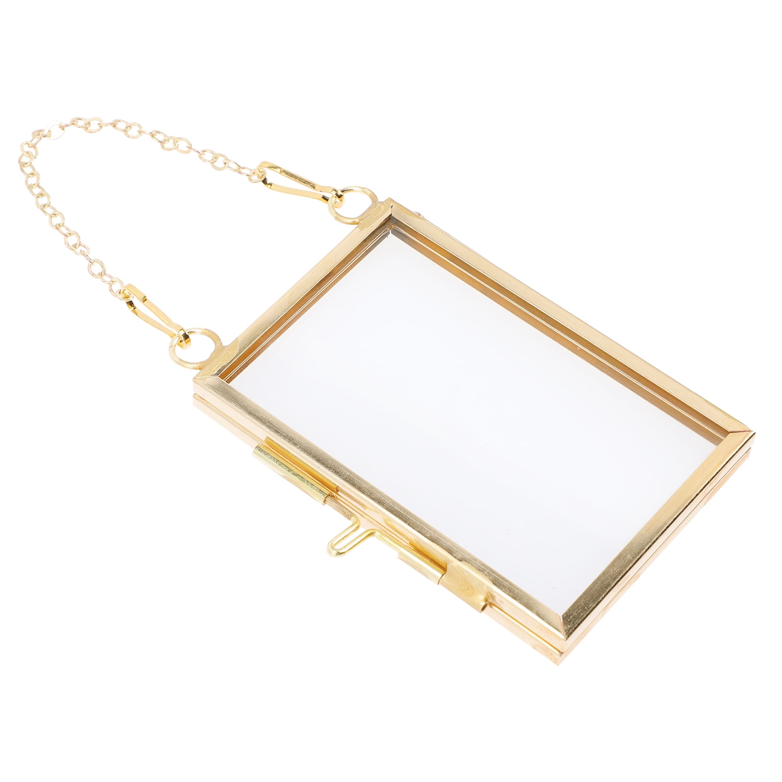 2 Pcs Metal Mini Photo Frame Hanging Golden Glass Floating Picture ...
