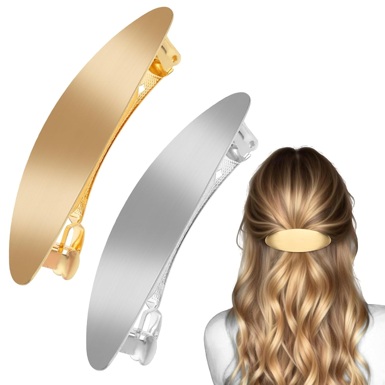 2 Pcs Metal Oval Hair Barrettes 3 Inch Oval Hair Clip French Large Hair ...