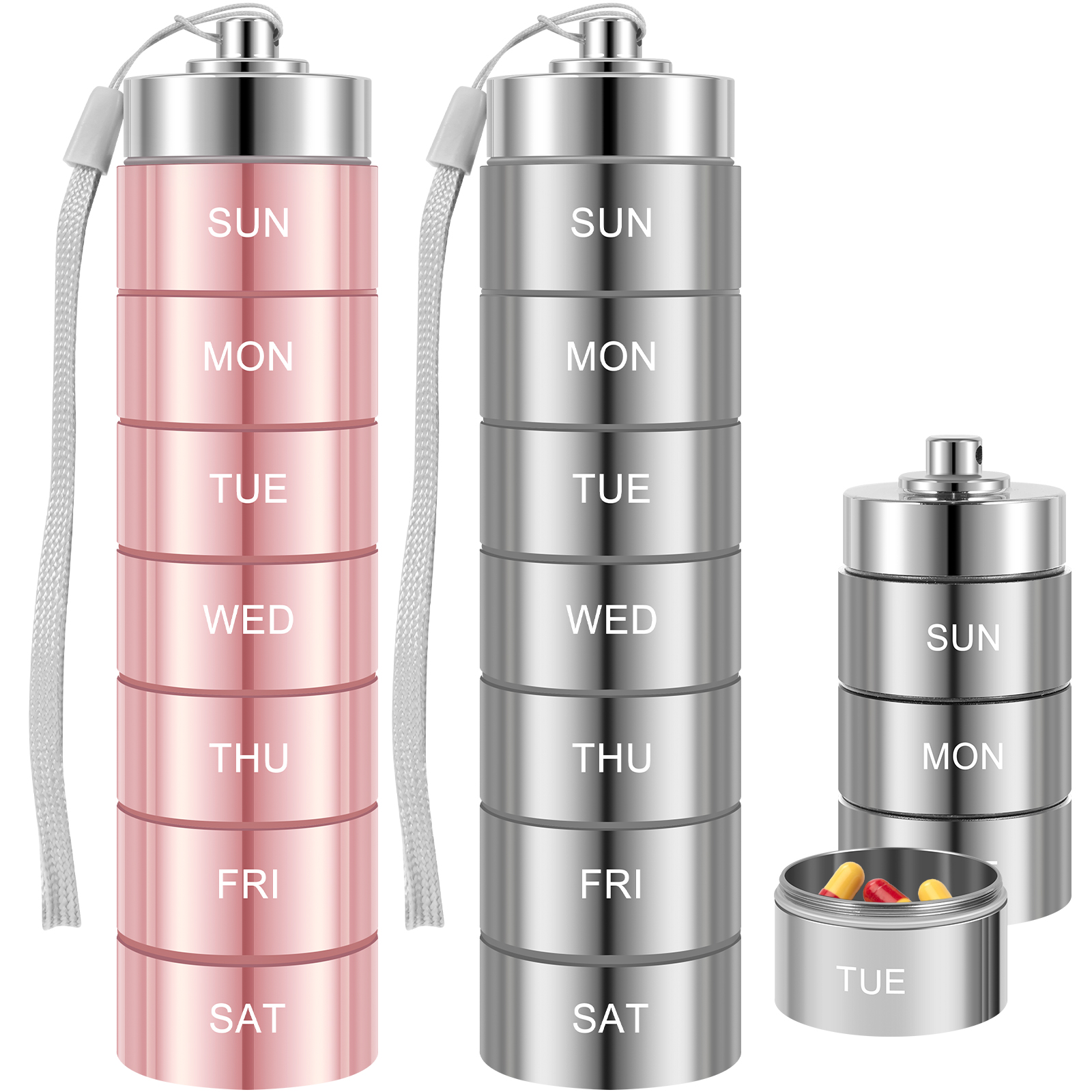 2 Pcs Metal Pill Organizer, Stackable Portable Waterproof Travel Pill ...