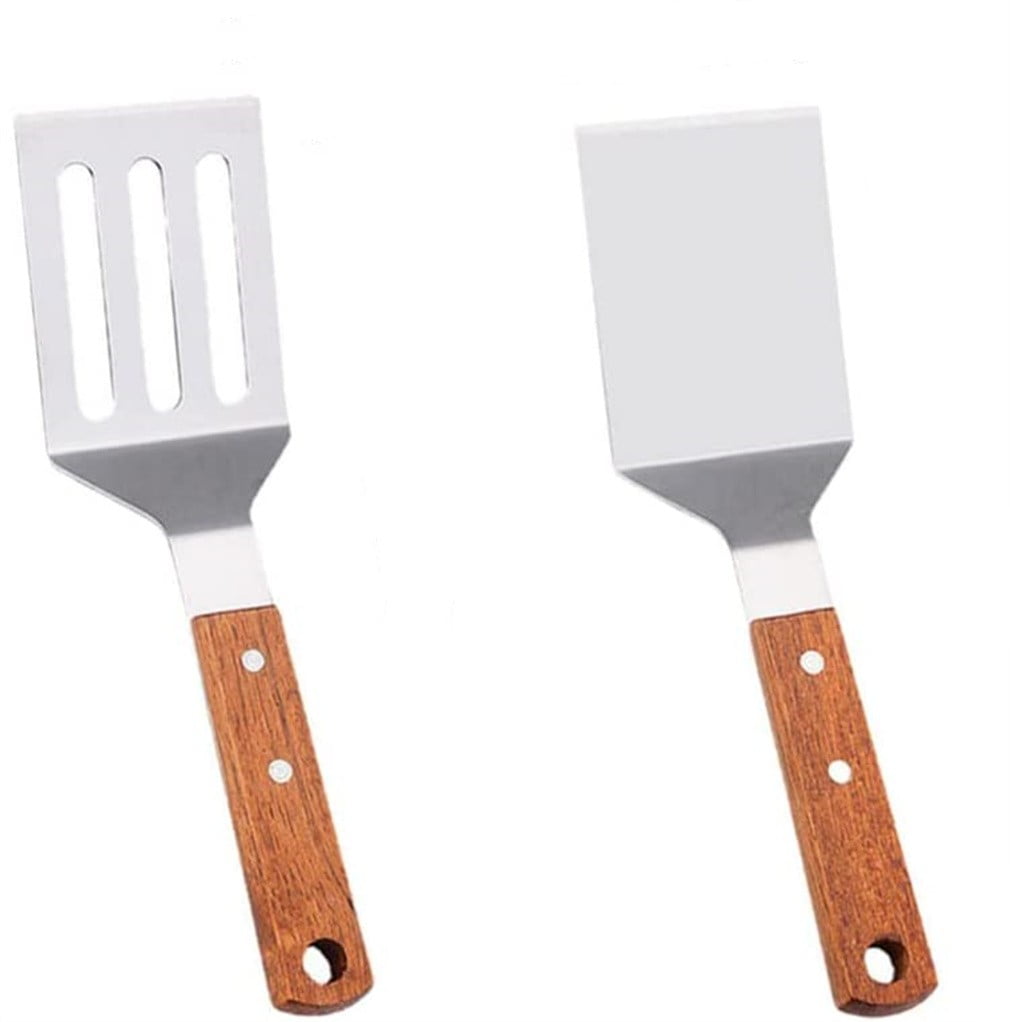 2 Pcs Metal Spatulas Set, Happon Stainless Steel Wooden Handle Frying ...