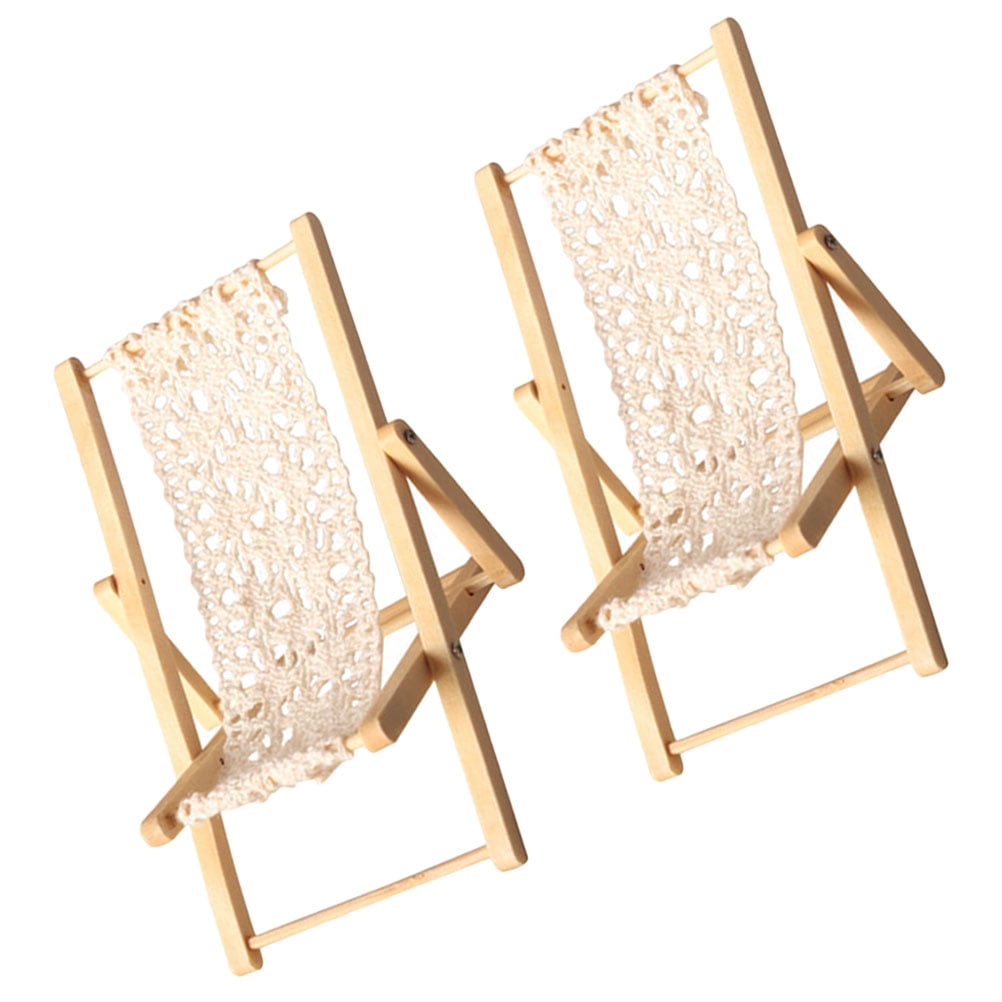 Khaki Simulated Beach Chair for Doll House Decoration 2pcs Cotton and ...