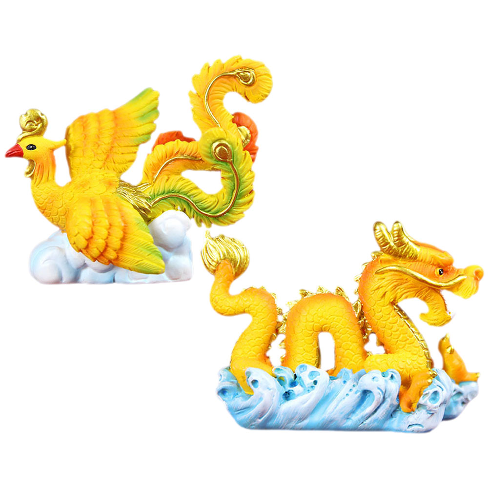 2 Pcs Mini Dragon Statue Resin Animal Ornaments Figurines Toys Phoenix ...