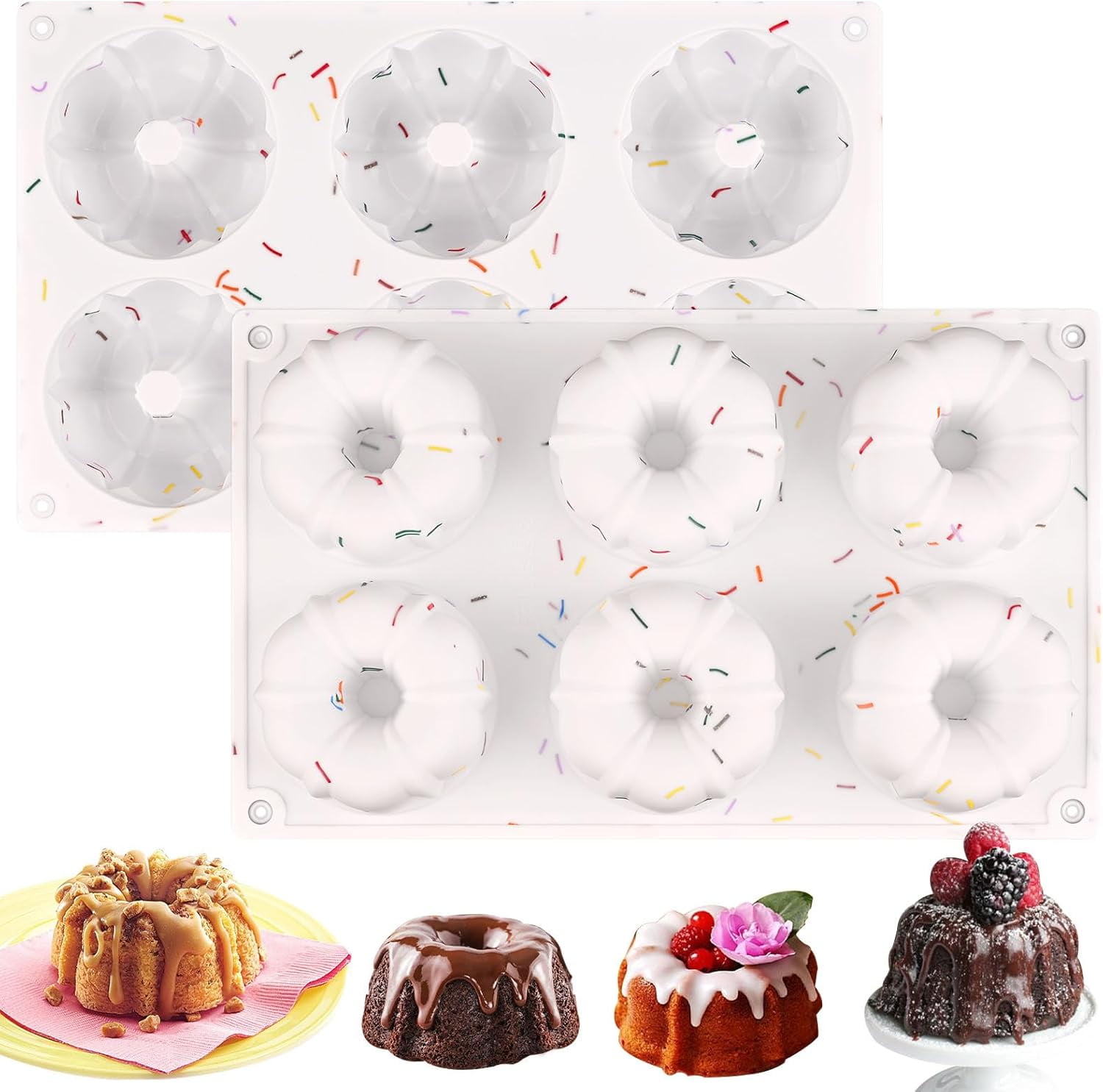 2 Pcs Mini Fluted Cake Pan, 6-Cavity Fluted Tube Cake Pan, Non-stick ...