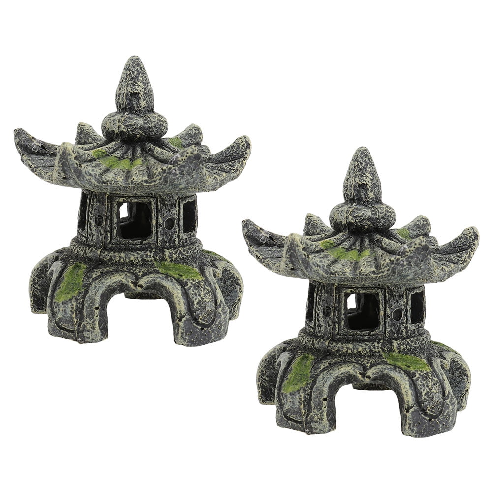 2 Pcs Mini Resin Figurines Chinese Lanterns Decoration Aquarium Fish Hiding Place Tank ...