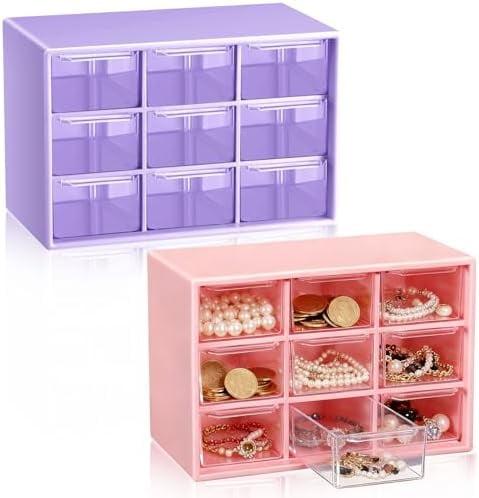 2 Pcs Mini Storage Drawers Teacher Toolbox Organizer with 9 Clear ...