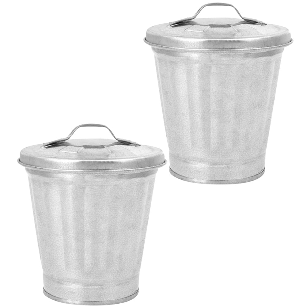 2 Pcs Mini Trash Can Metal Garbage Automatic Cans with Lids Galvanized ...
