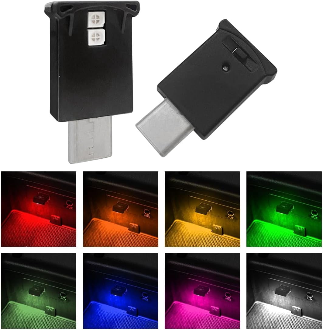 2 Pcs Mini USB LED Ambient Light, Adjustable 8 Colors RGB Dynamic ...