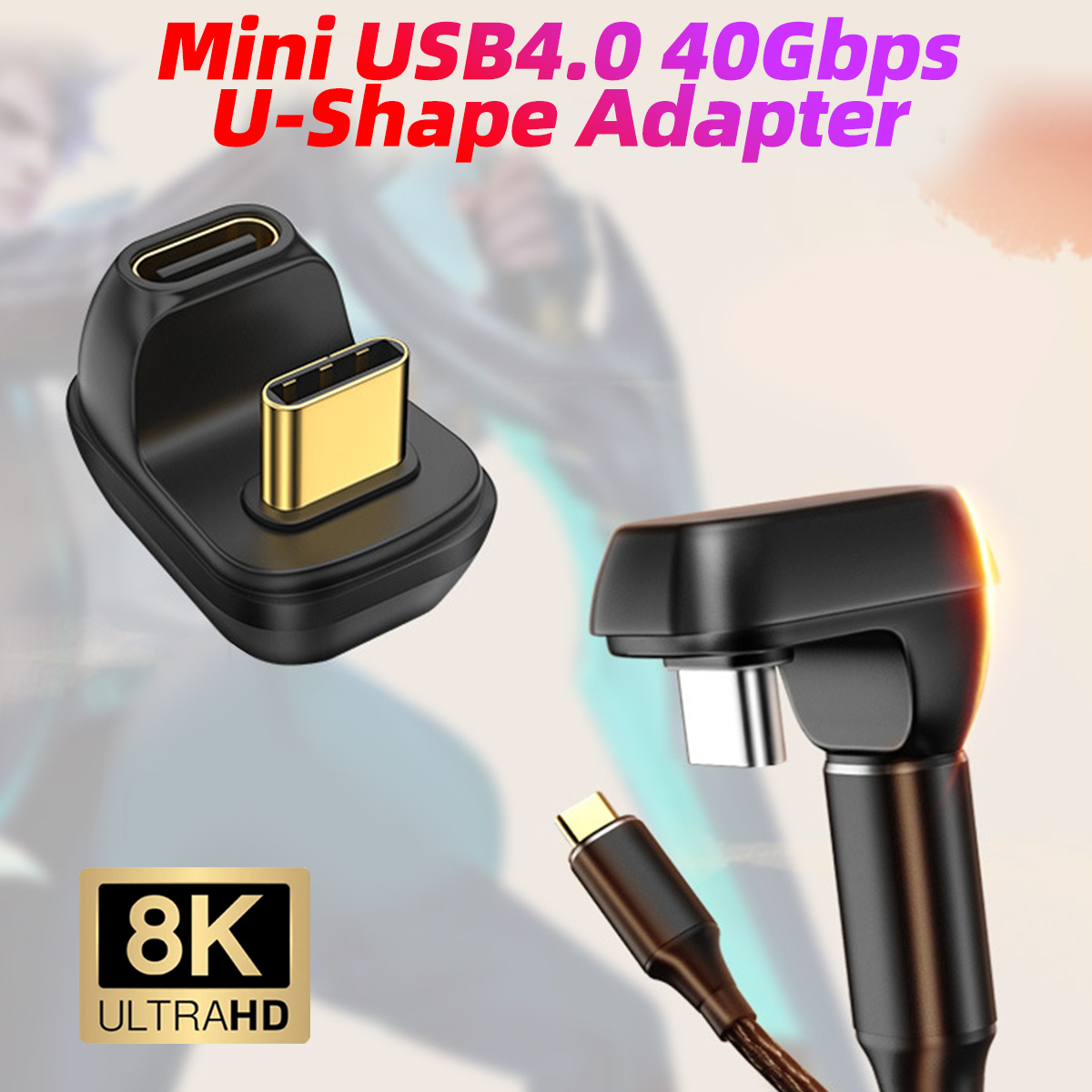 2 Pcs Mini USB4.0 40Gbps Adapter U-Shape Thunderbolt3 USB C to Type C ...