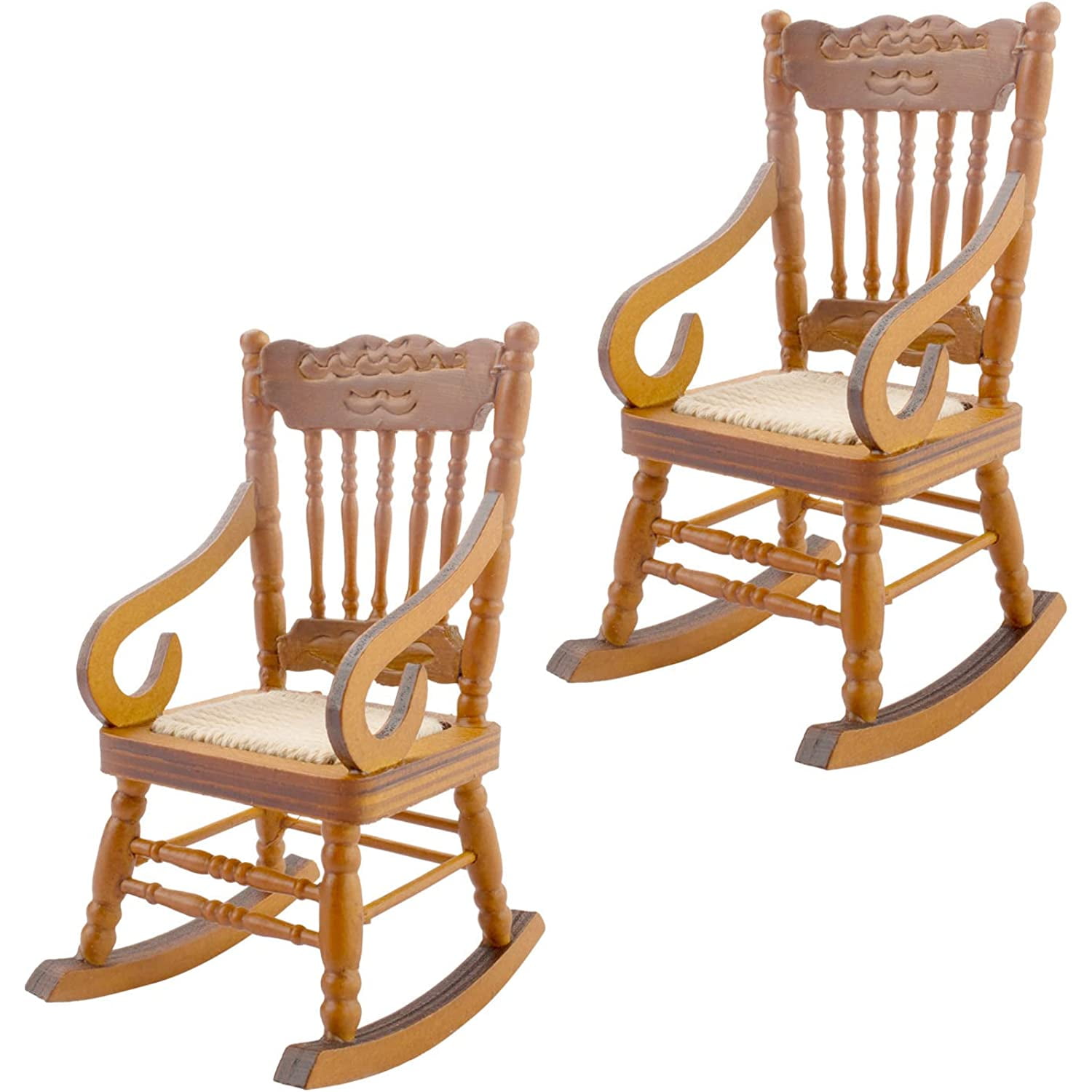 2 Pcs Miniature Rocking Chairs Handmade Mini Wooden Model Chair for ...