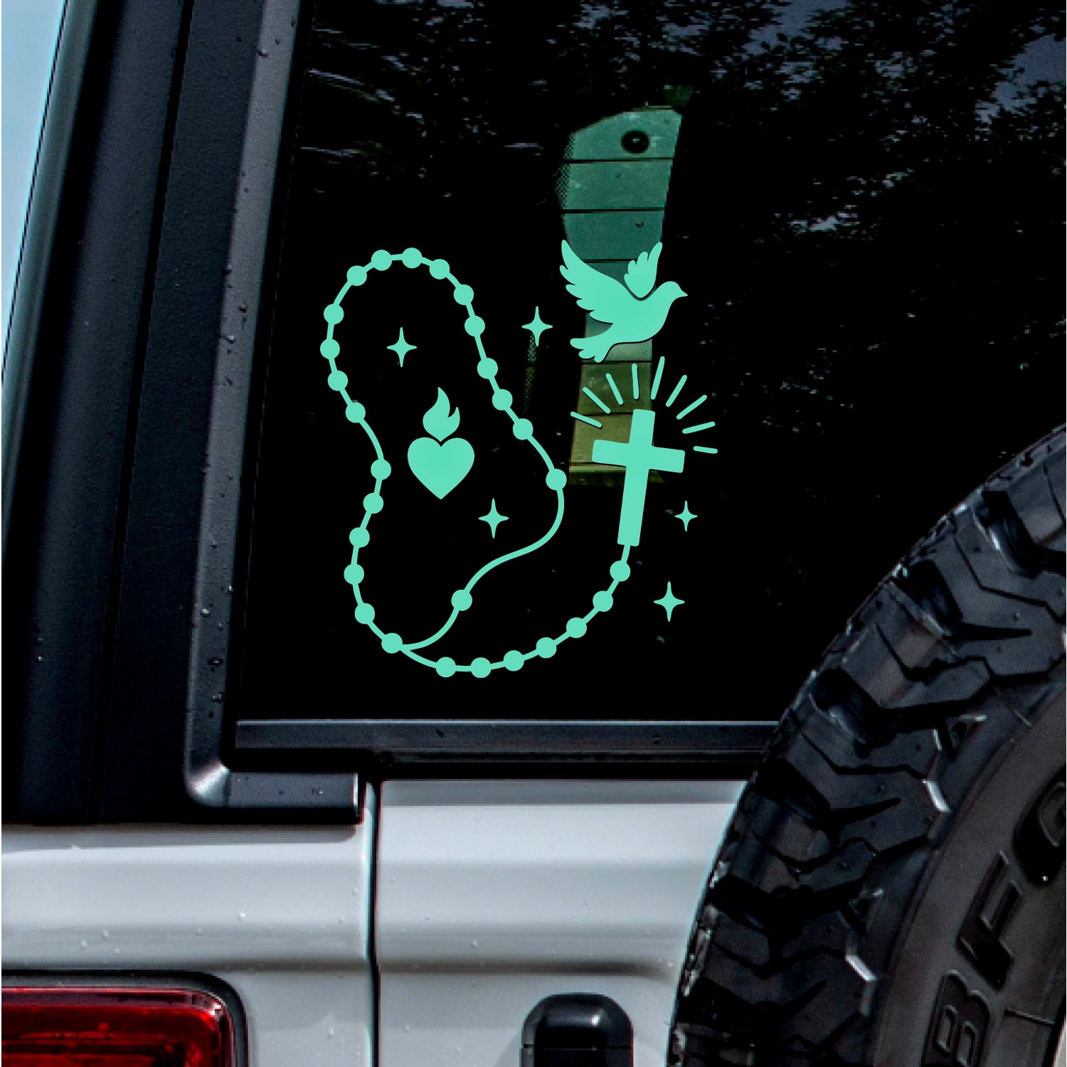 (2 Pcs Mint, 5.6'' x 6.2'') - Vinyl Sticker Decal - "Religion Rosary ...