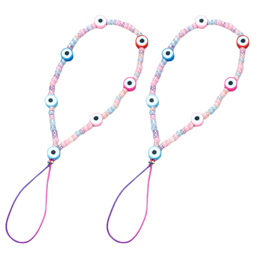2 Pcs Mobile Hanging Strap Beaded Rope Wrist Keychain Smartphone ...