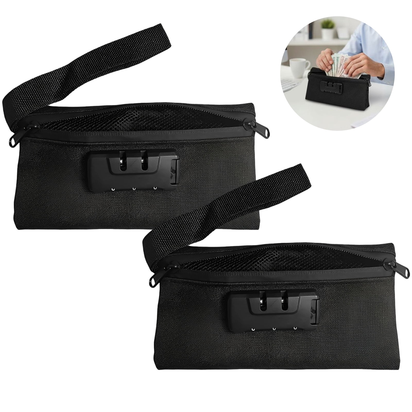 2 Pcs Money Bag with Lock, Polyester Cash Pouch, 7.9 x 3.9 in Lockable ...