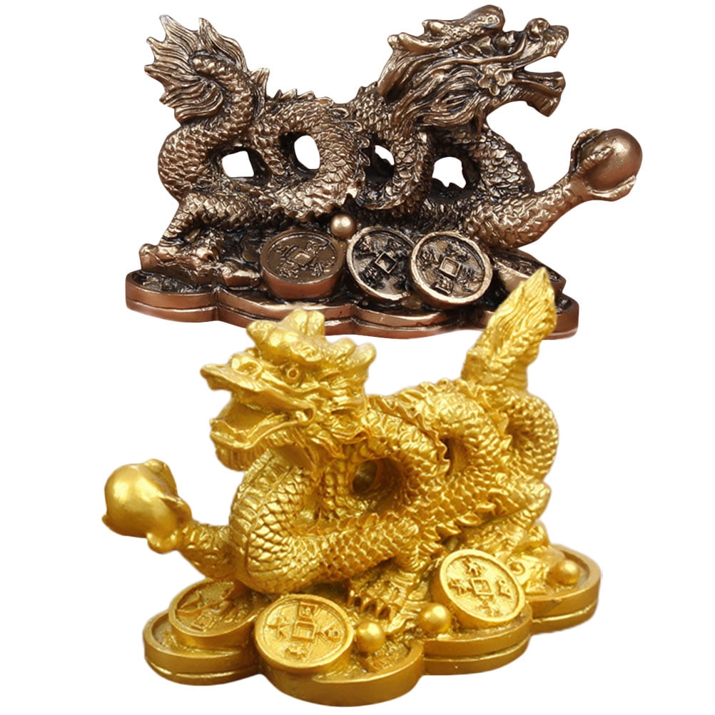 WHAMVOX Auspicious Dragon with Coins Resin Statue for Decor Assorted ...