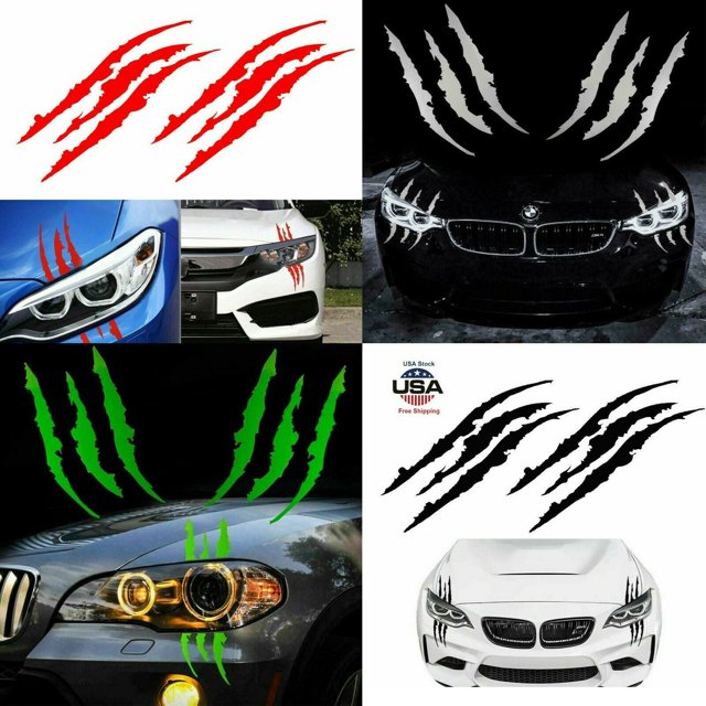 2 Pcs Monster Claw Scratch Decal Reflective Sticker for Car Headlight ...