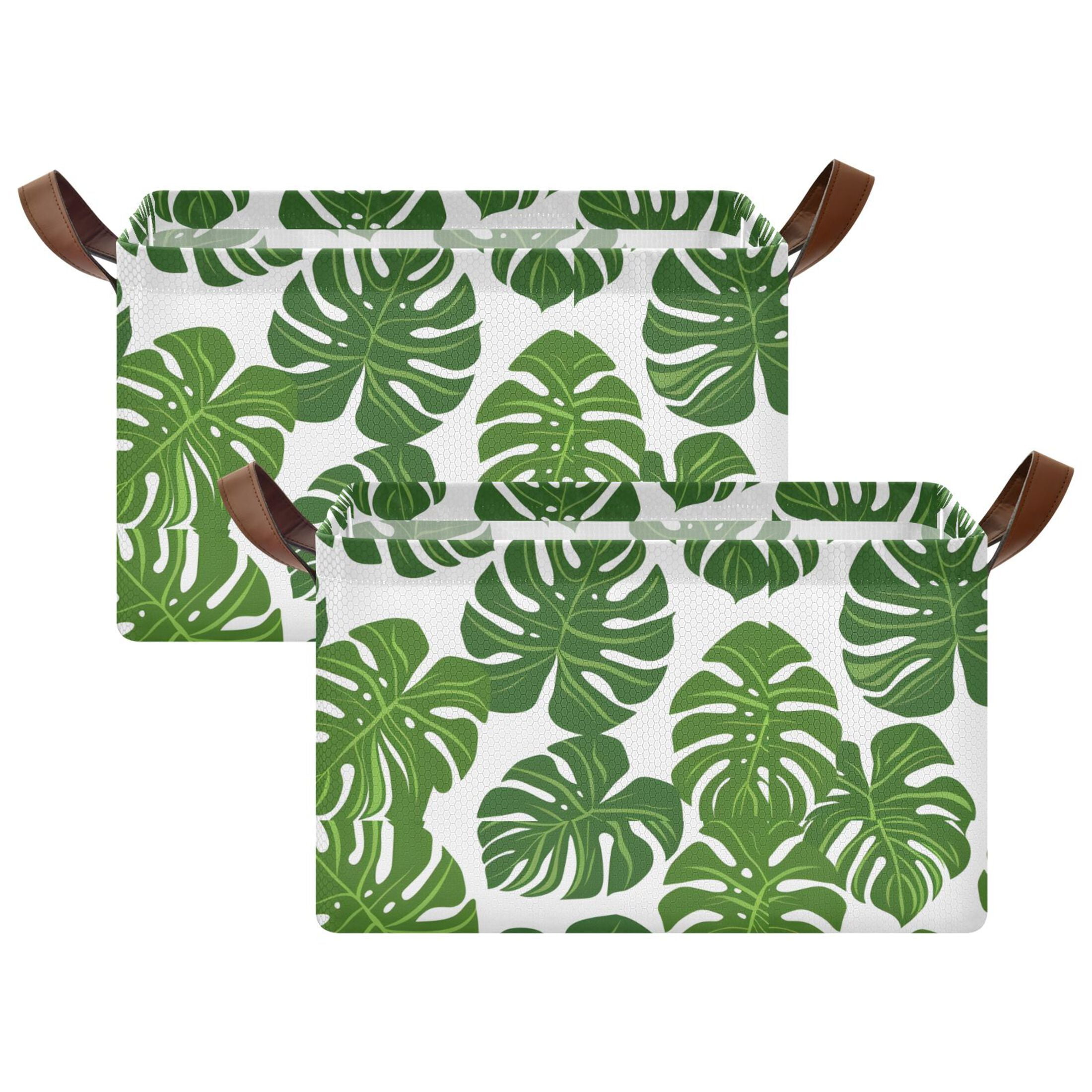 2 Pcs Monstera Leaf Collapsible Storage Bins Fabric Shelf Baskets with ...
