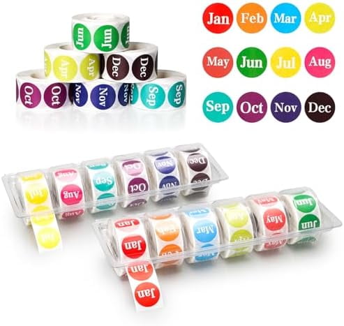 2 Pcs Monthly Holder Organizer with 6000 Pcs Round Month Labels Months ...