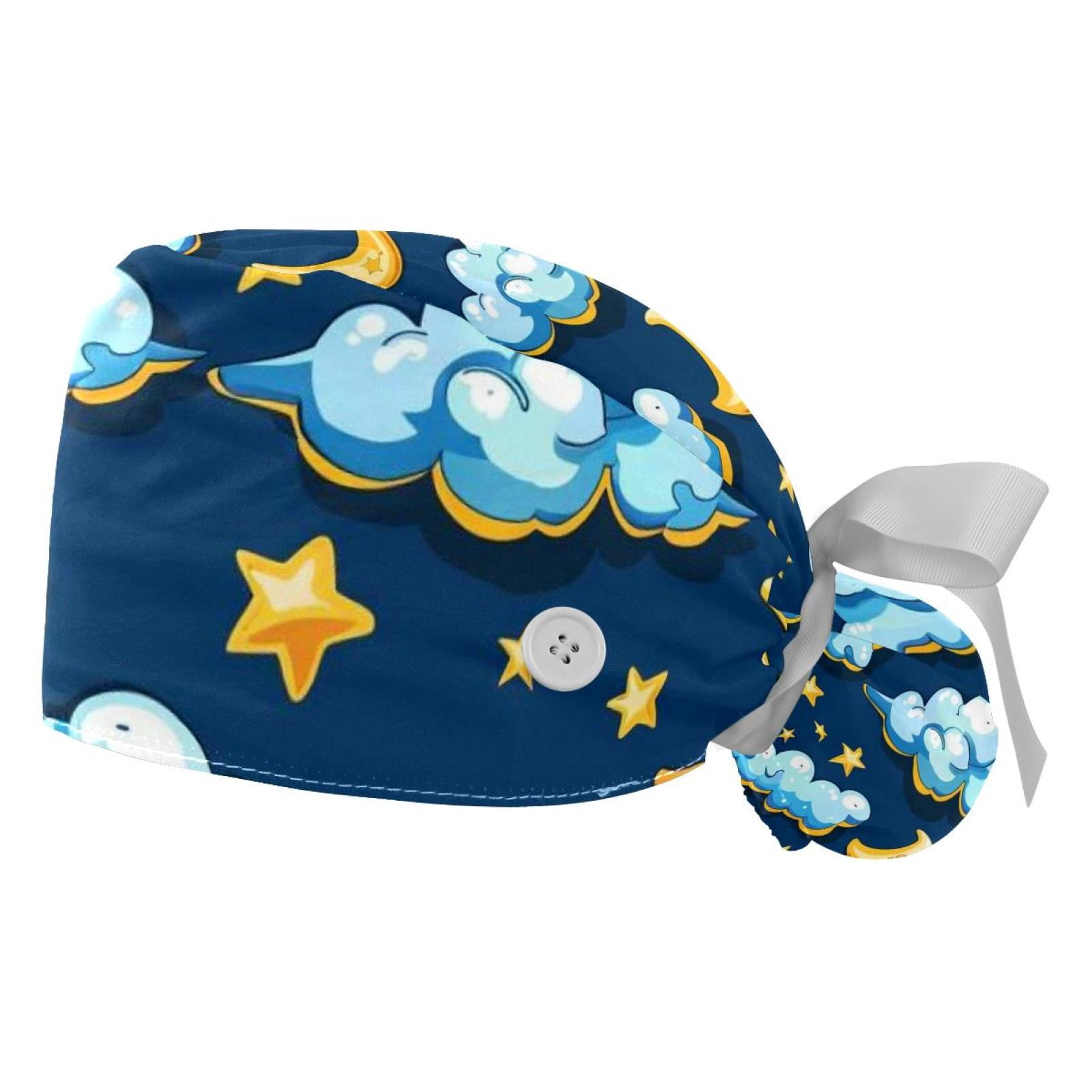 2 Pcs Moon Star Scrub Caps Adjustable Women Nursing Cap with Buttons ...