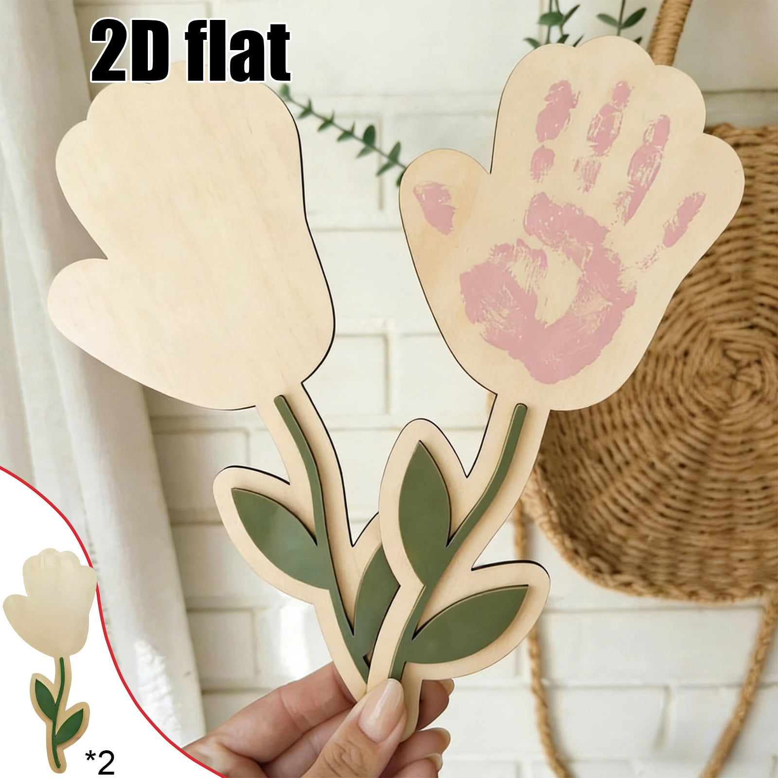 2 Pcs Mother's Day Handprint Art Craft Kit DIY Wooden Flower Bouquet ...