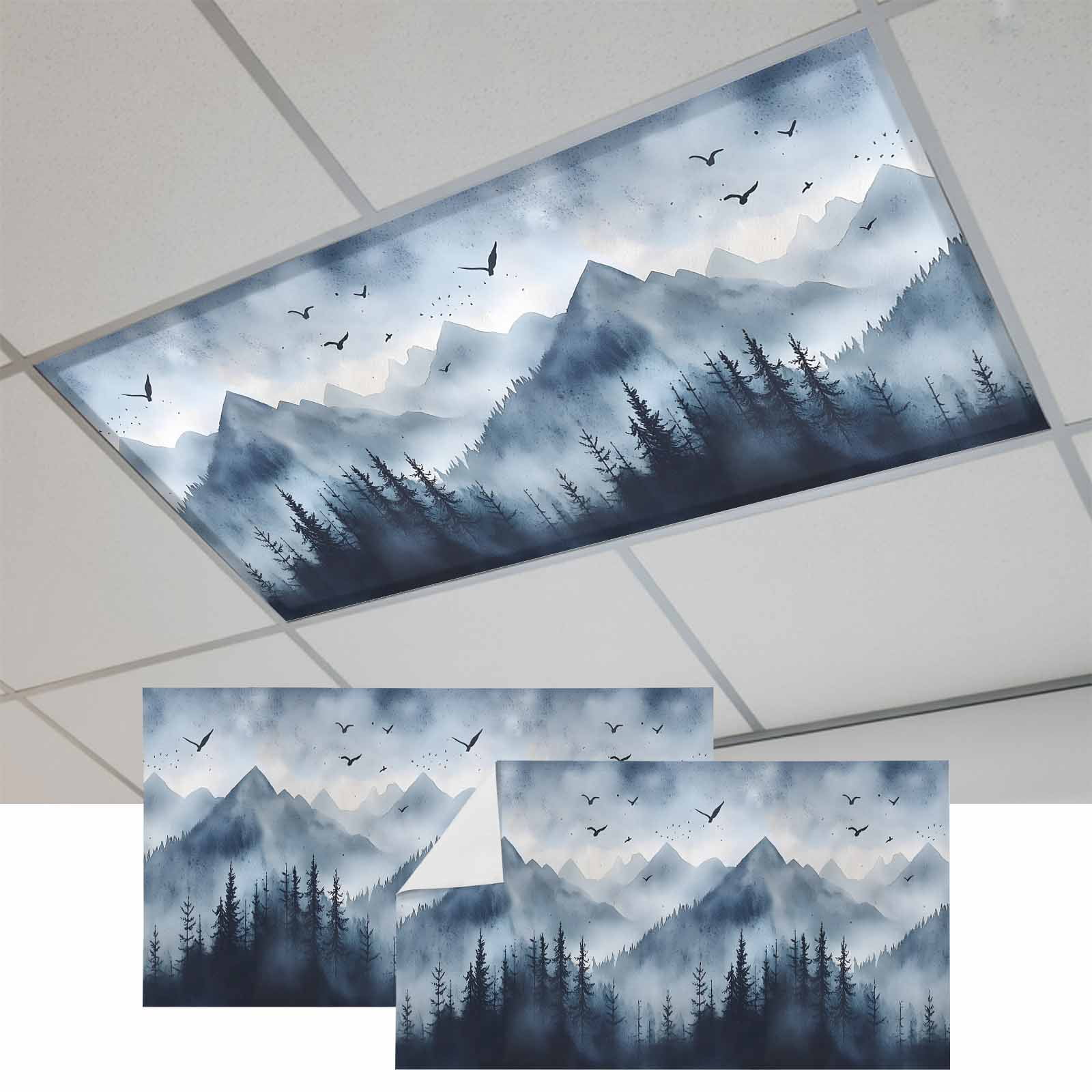 2 Pcs Mountain Landscape Forest Fluorescent Light Covers Tree ...