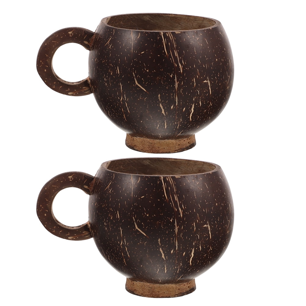 2 Pcs Multi-functional Wooden Coffee Mugs with Handle Coconut Cups for ...