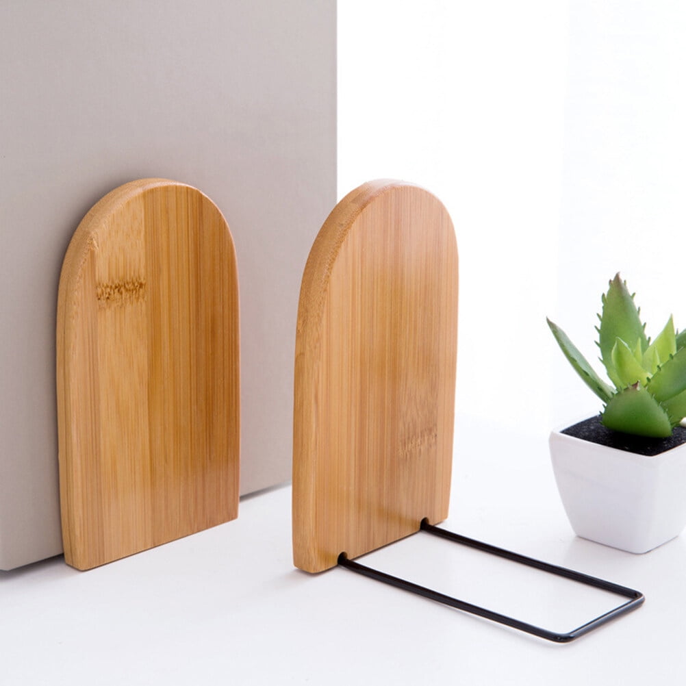 SUPVOX 2 Pcs Bamboo Bookends, Anti-Slip Book Stand Holder, Decorative ...